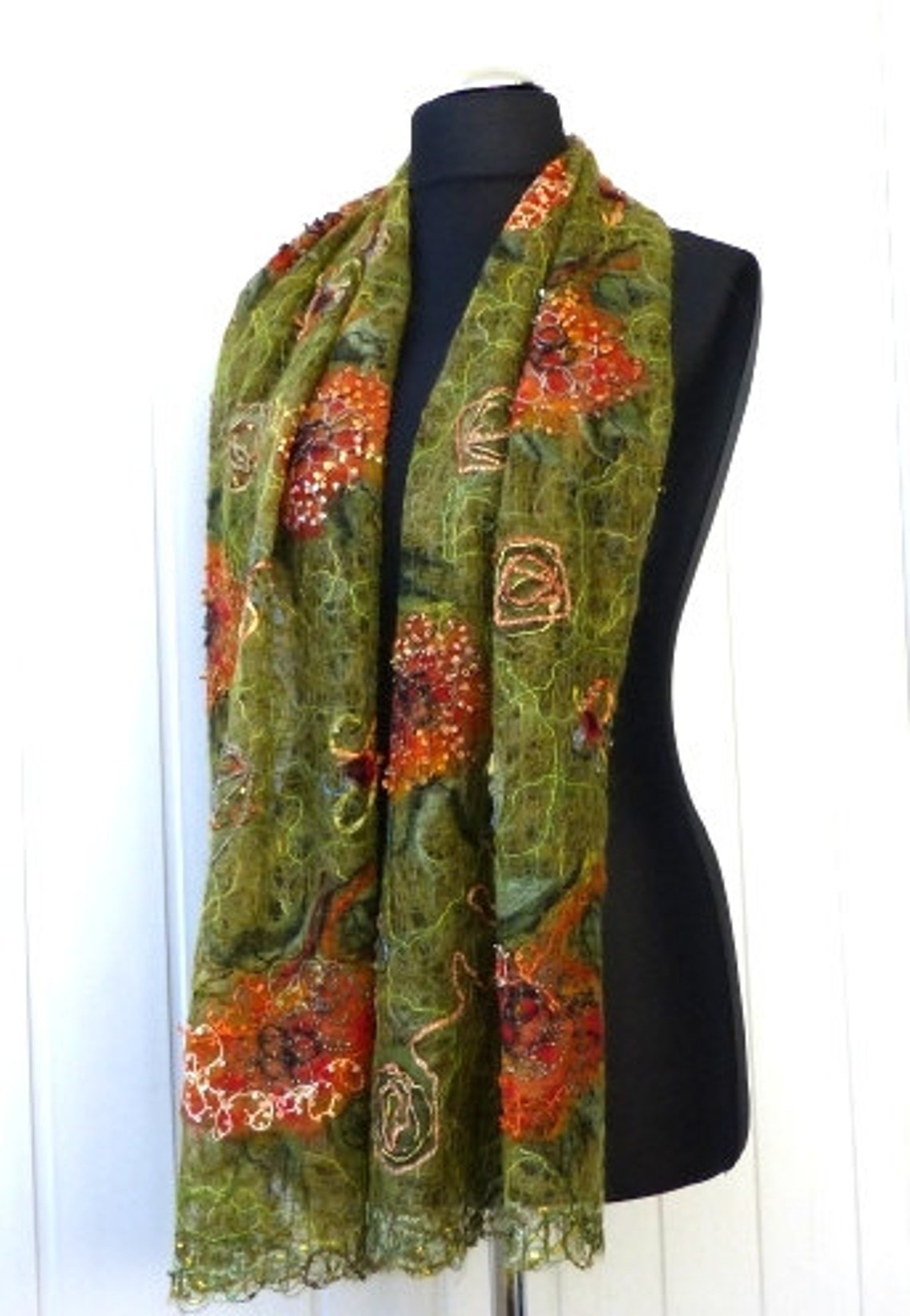 OLIVE GREEN Handmade Openwork Shawl for Women. Crazy Wool - Etsy