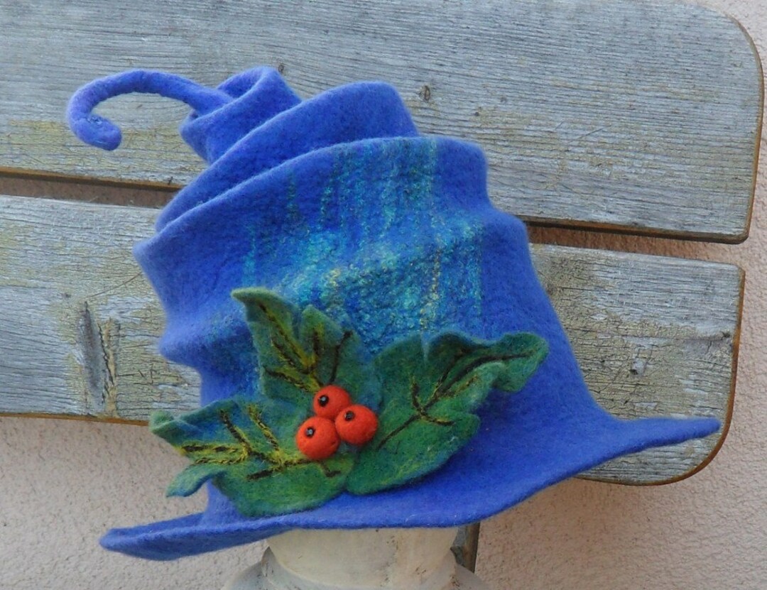 Felted Wizard Hat, Blue Witch Hat, Festival Headwear, Halloween Witch ...