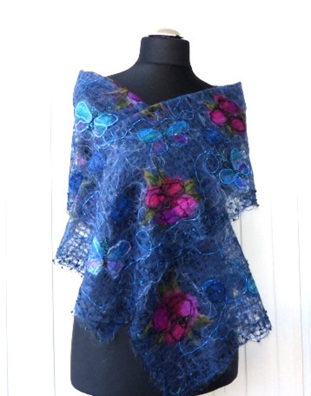 Royal Blue Handmade Shawl , Openwork Shawl for Women. - Etsy