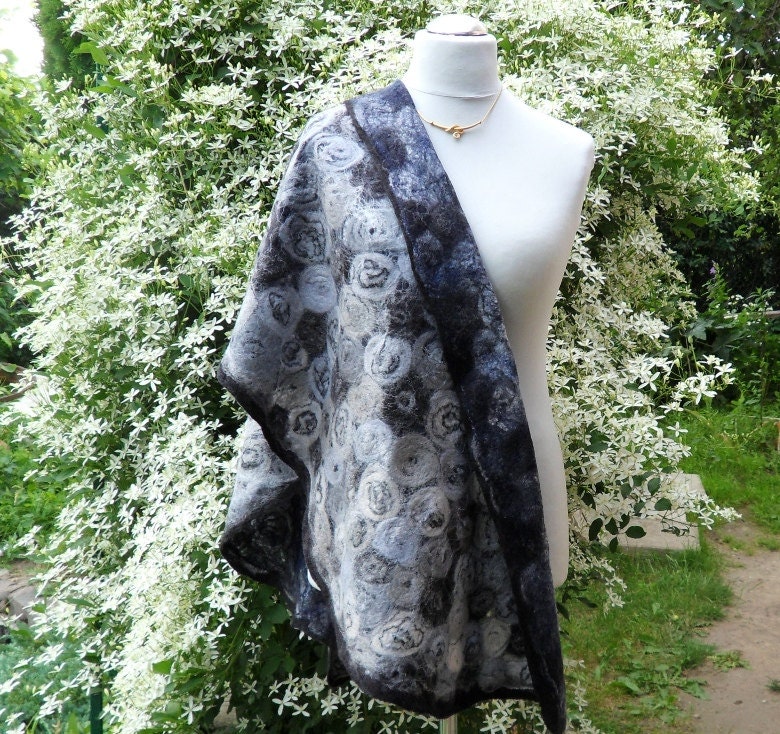 Felted Shawl Wool Black , Gray Handmade Felt Shawl - Etsy