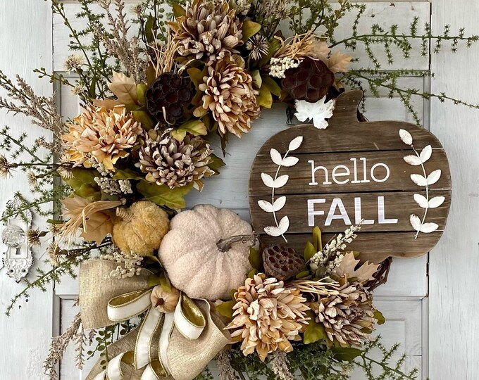Fall Grapevine Wreath in Cream and Brown, Neutral Fall Wreath, Fall ...