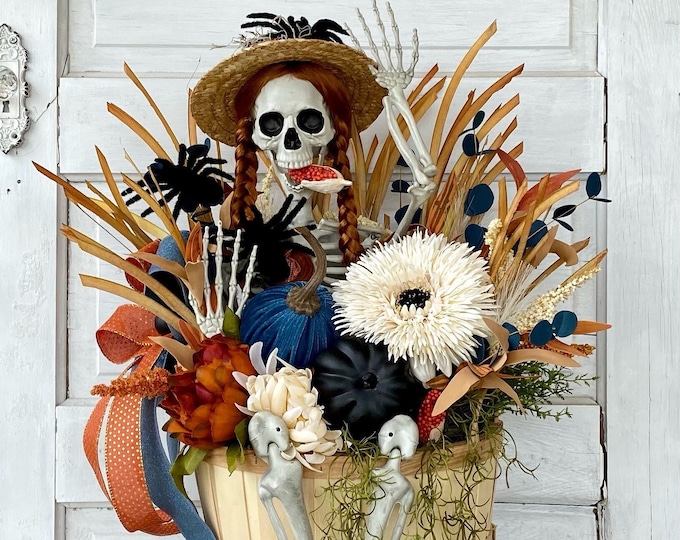 Halloween Skeleton Floral Arrangement, Halloween Centerpiece, Skeleton ...