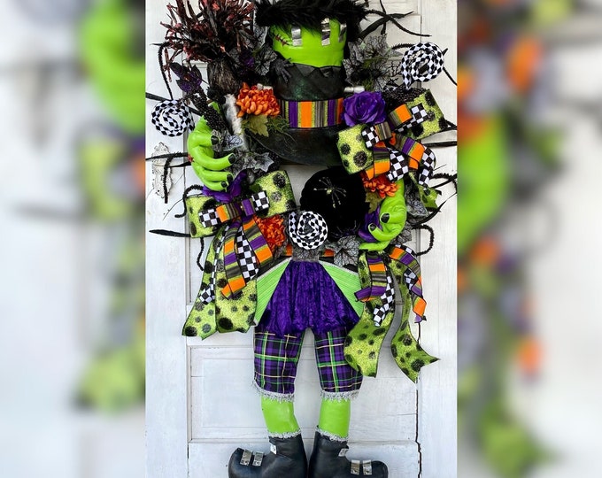 XL Halloween Frankenstein Character Wreath, Frankenstein Decor ...