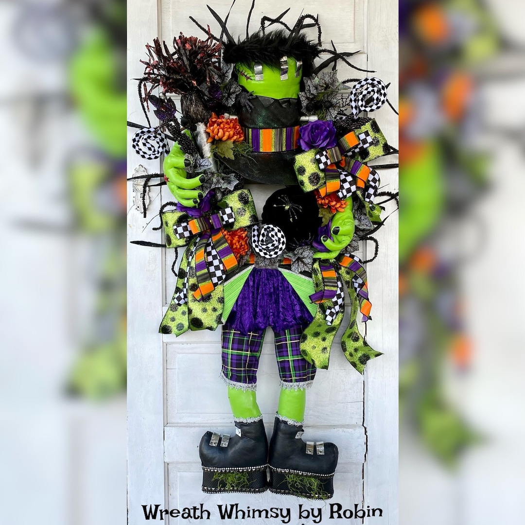 XL Halloween Frankenstein Character Wreath, Frankenstein Decor ...