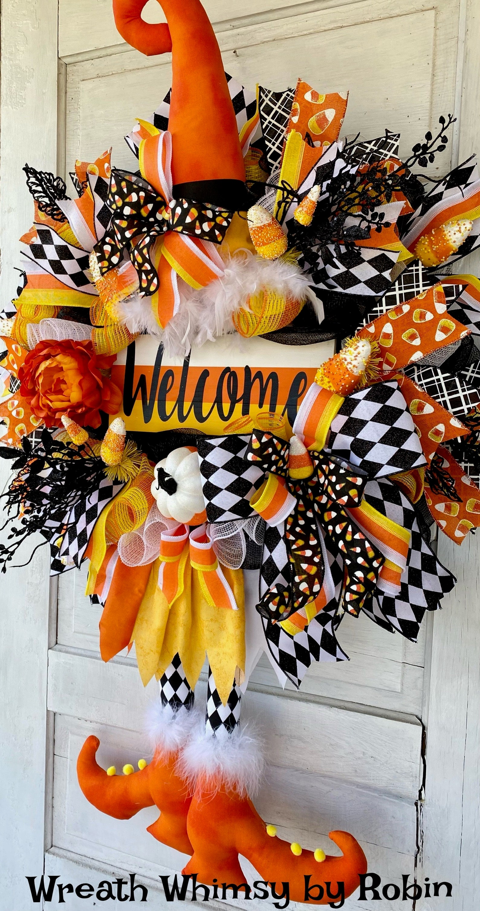 XL Halloween Candy Corn Witch Wreath Halloween Decor Witch - Etsy