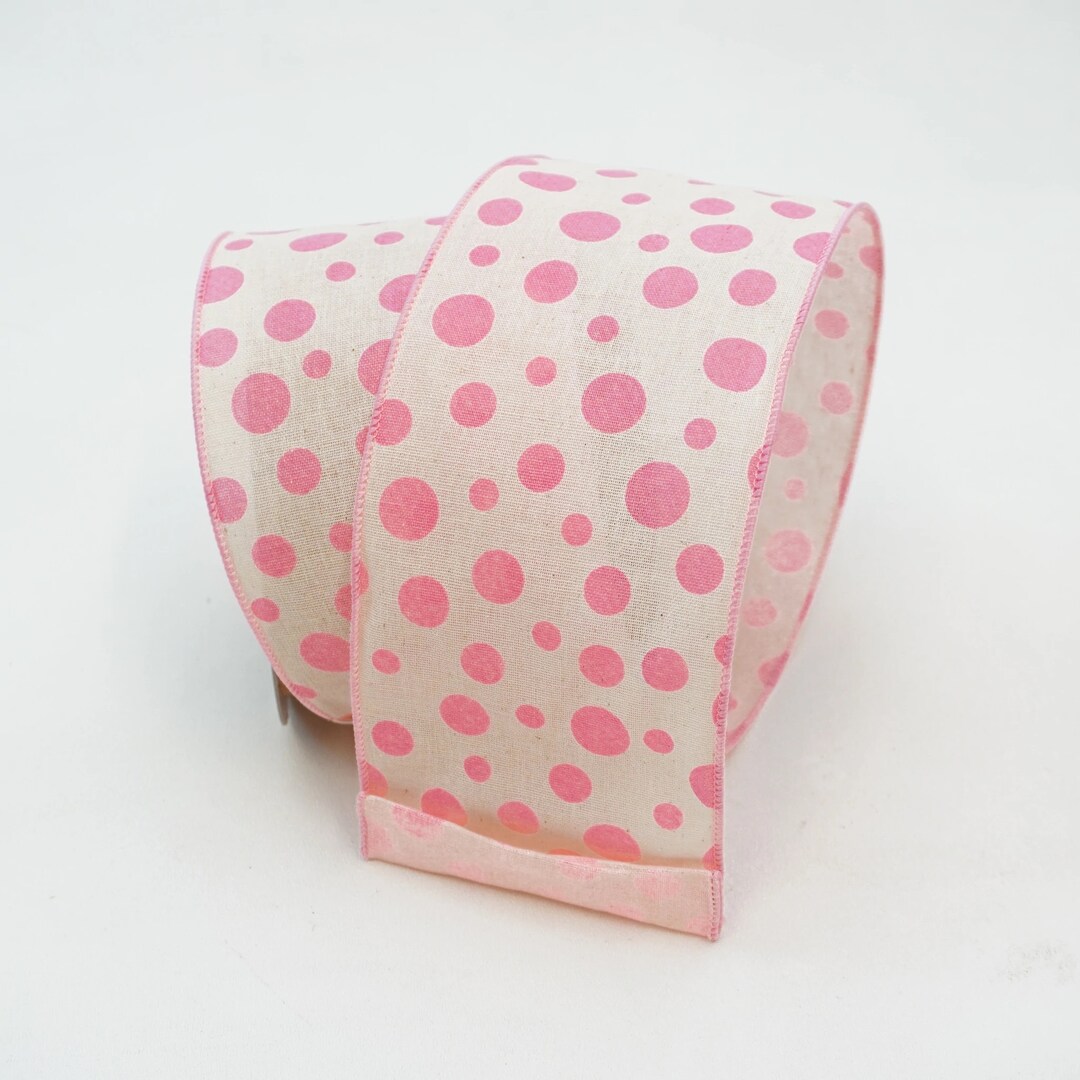 Farrisilk Pink Polka Dot Ribbon, 10 Yards, 4 Inch Wired Ribbon ...