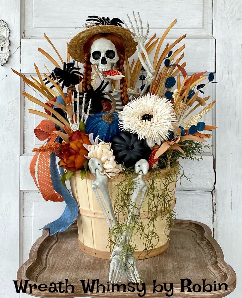 Halloween Skeleton Floral Arrangement, Halloween Centerpiece, Skeleton ...