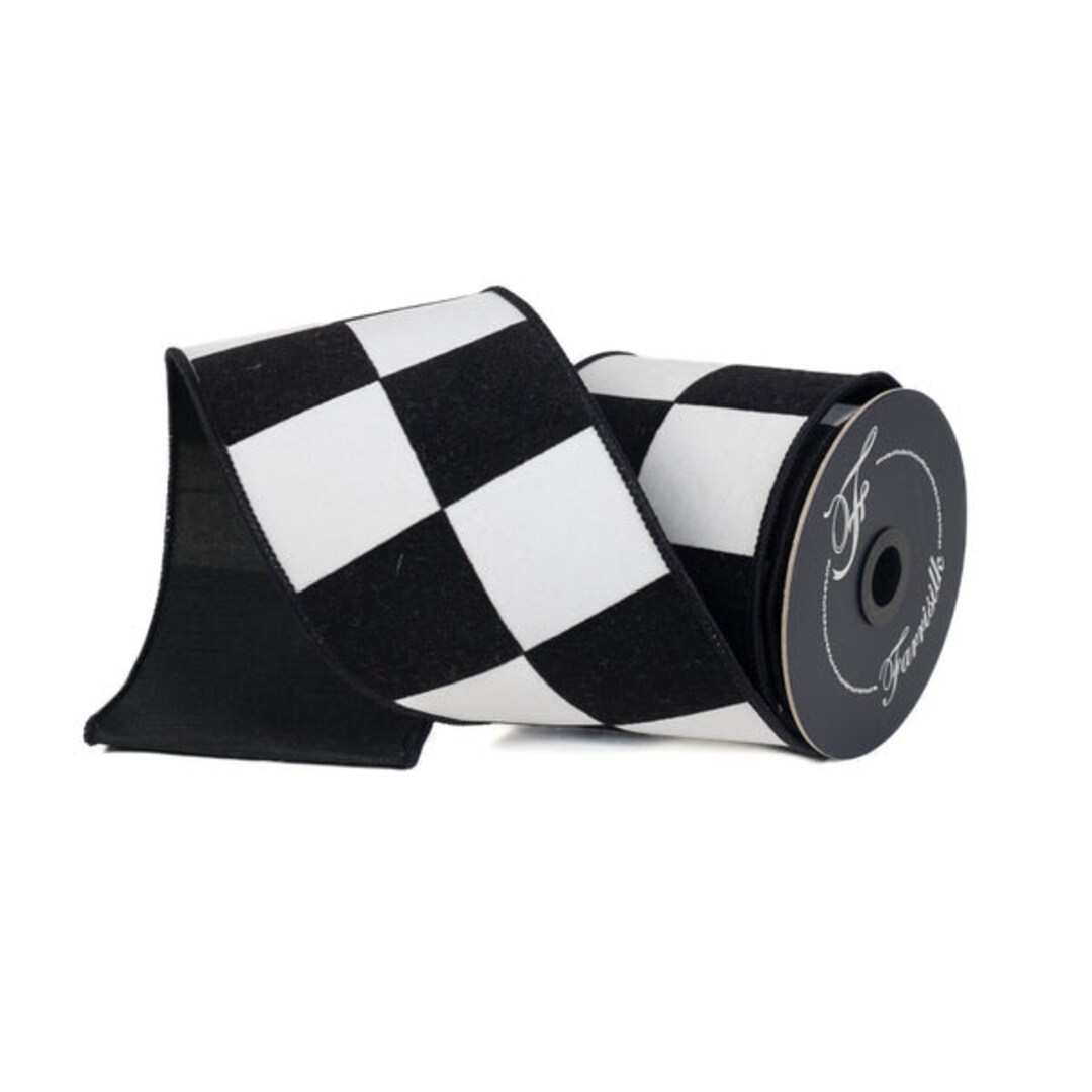 Farrisilk Black & White Maxi Checks Ribbon, 10 Yard Roll, 4 Inch Wired ...