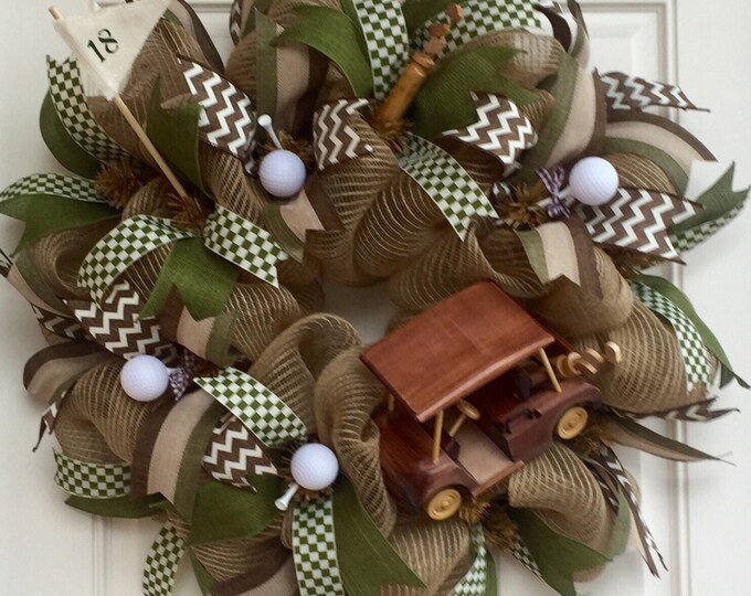 Burlap Mesh Golf Themed Year Round Sports Wreath With Brown and Green ...