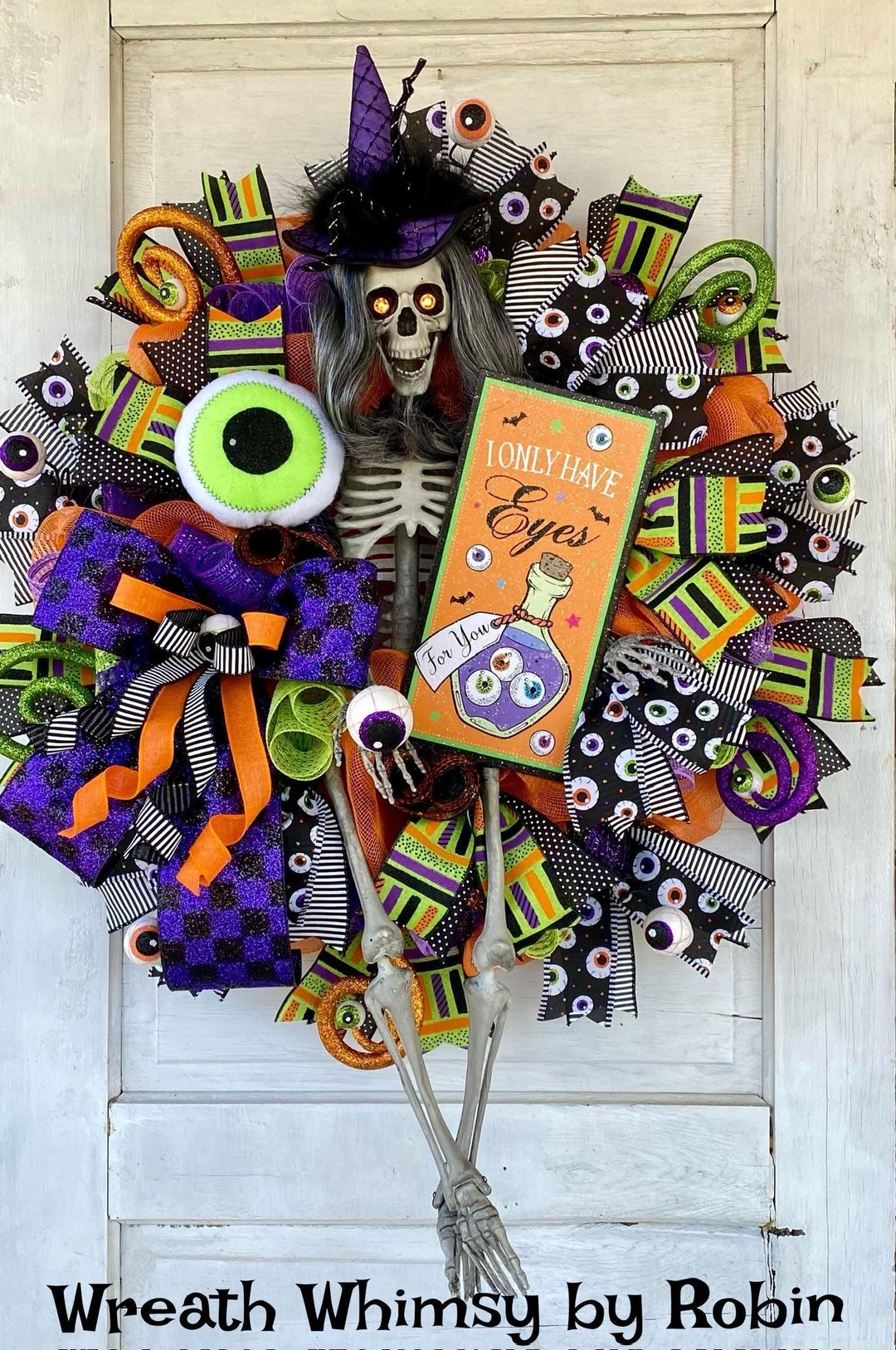 Skeleton Witch Halloween Wreath, Eyeball Wreath, Funny Halloween ...