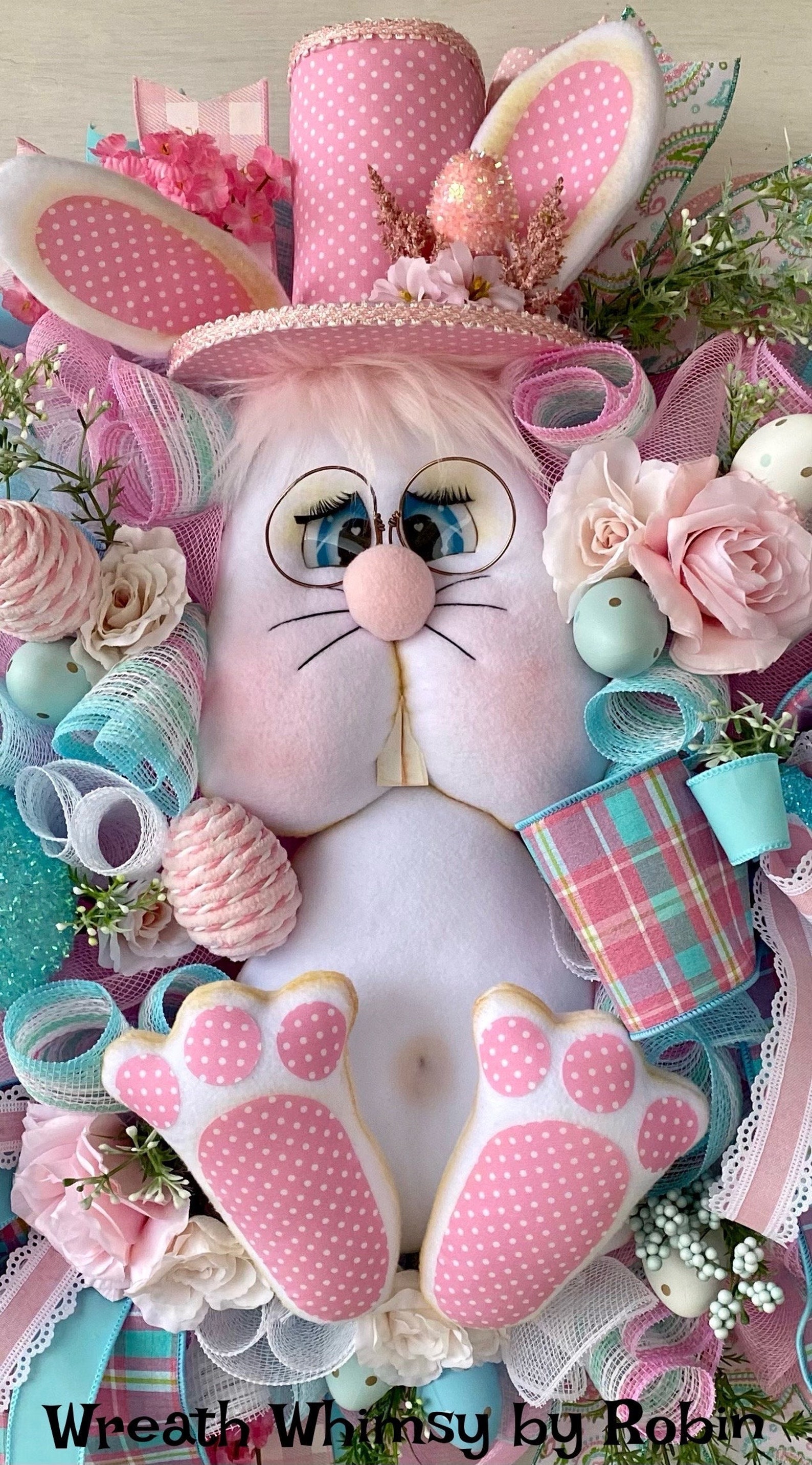 Easter Bunny Wreath Spring Wreath Pink and Blue Easter - Etsy