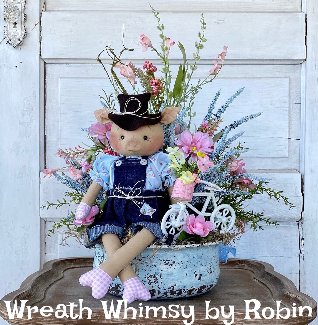 Farmhouse Centerpiece, Summer Table Arrangement, Pig Centerpiece, Prim ...