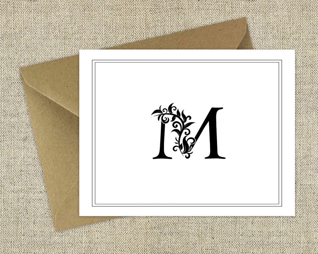 Set of 12 Monogrammed Folded Notecards . Notecards . Personalized ...