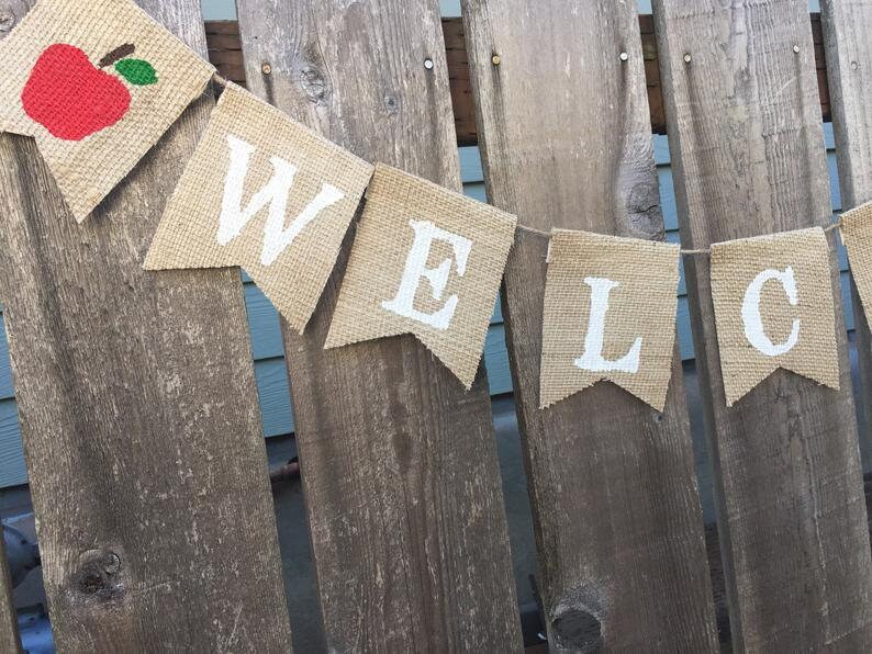 Back to School Welcome Banner Burlap Banner Teacher - Etsy