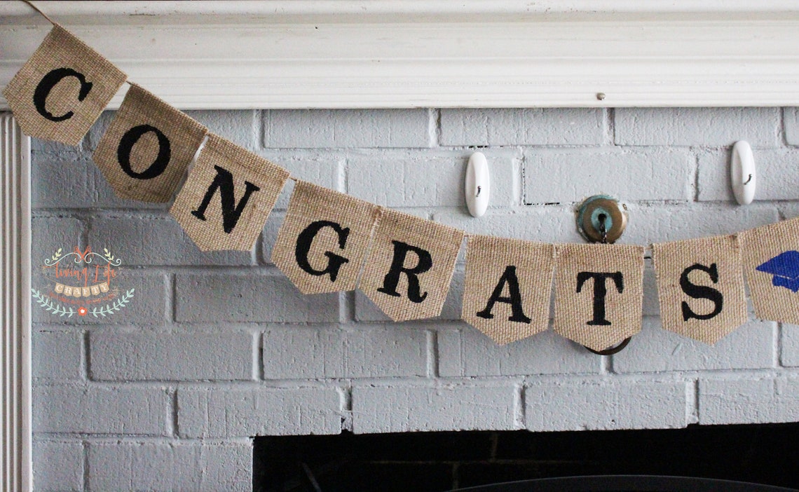 Graduation Banner Congrats Grad Rustic Burlap Party Decor - Etsy