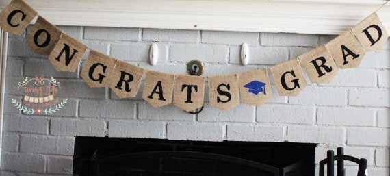 Graduation Banner Congrats Grad Rustic Burlap Party Decor - Etsy