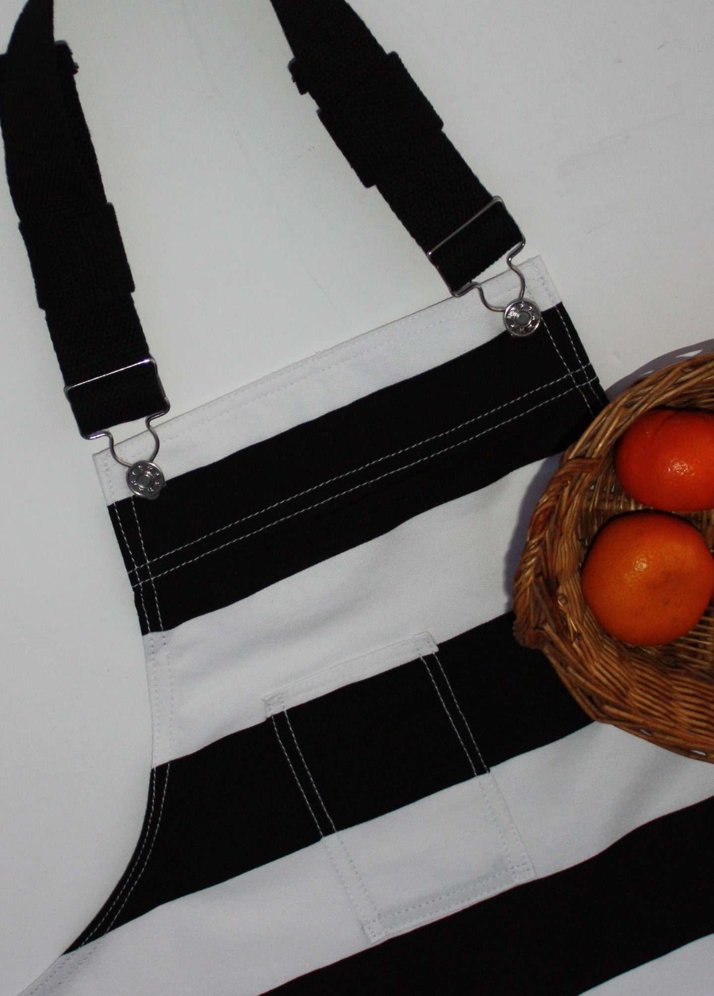 Black White Cabana Stripe Apron With Overall Buckles Black - Etsy