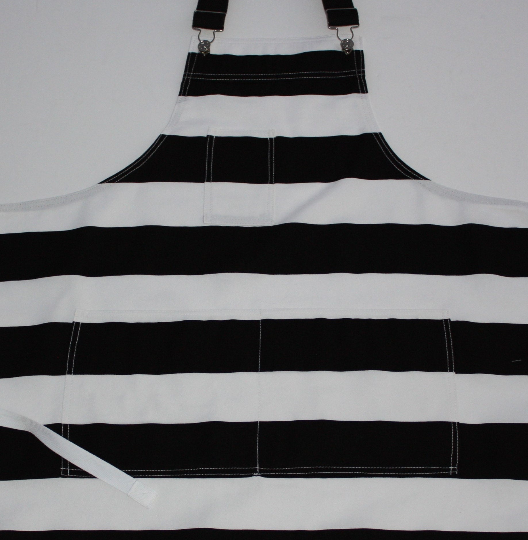 Black White Cabana Stripe Apron With Overall Buckles Black - Etsy