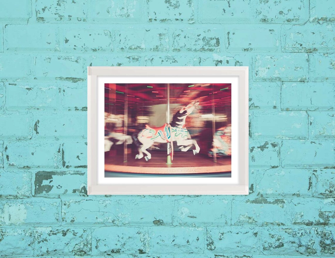 Vintage Carousel Carnival Amusement Ride in Motion, Fine Art ...