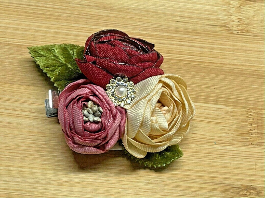Cluster Rose Buds/tulips Cluster Hair Clip Dusty Rose Wine Red - Etsy
