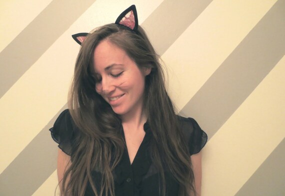 Black Cat Ears Headband Lace Cat Ears Kitten Ears Etsy