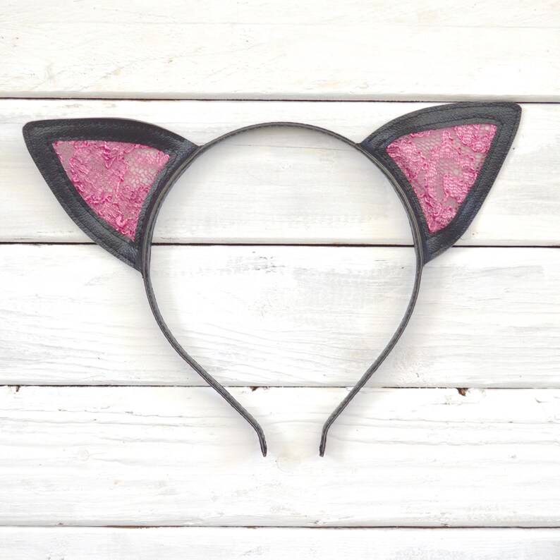 Black Cat Ears Headband Lace Cat Ears Kitten Ears Etsy