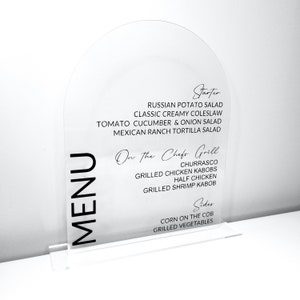 Menu Arched Acrylic Sign - Clear Acrylic Sign - Acrylic Event Party ...
