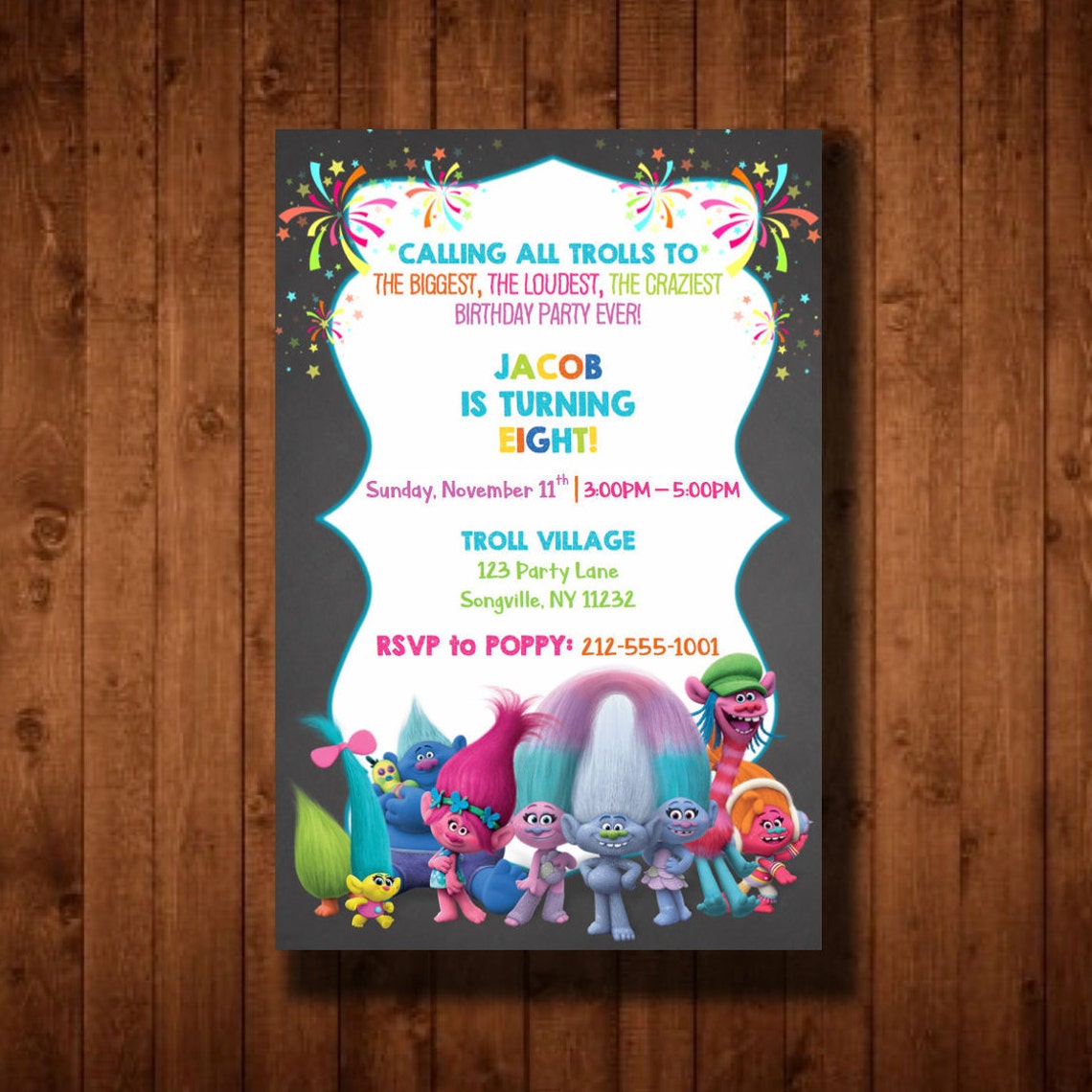 Trolls Invitation Trolls Poppy Party Birthday Party Biggest | Etsy
