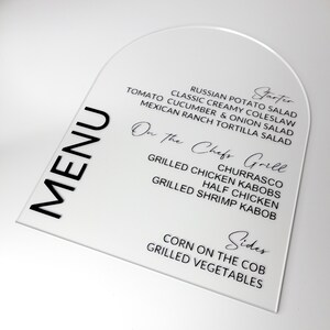 Menu Arched Acrylic Sign - Clear Acrylic Sign - Acrylic Event Party ...