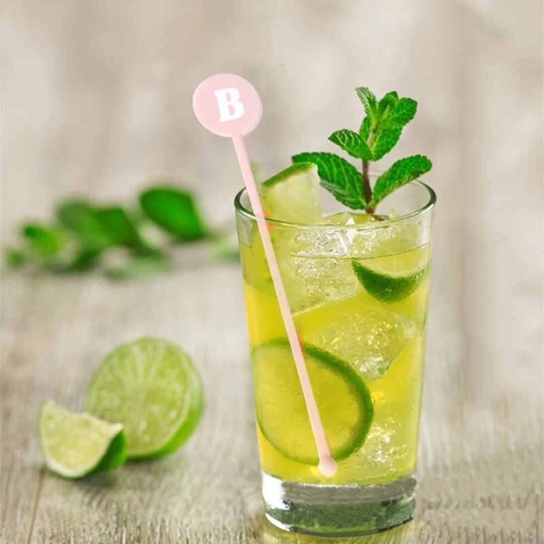 Pink Circle Drink Stirrers - Custom Monogram Drink Stirrers - Pink ...