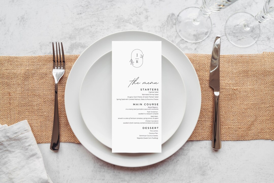 TEMPLATE | Wedding Menu Card Template, Wedding Reception Personalized ...