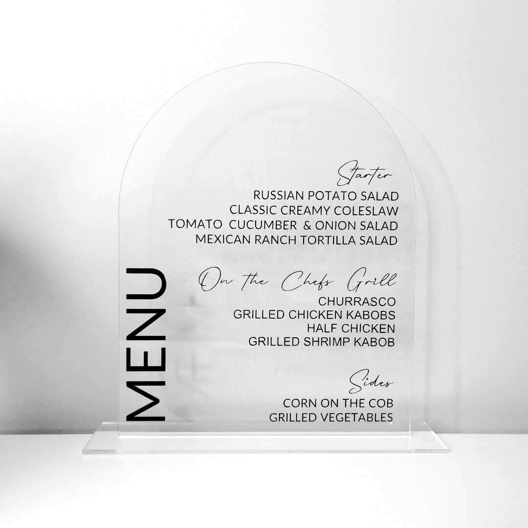 Menu Arched Acrylic Sign - Clear Acrylic Sign - Acrylic Event Party ...