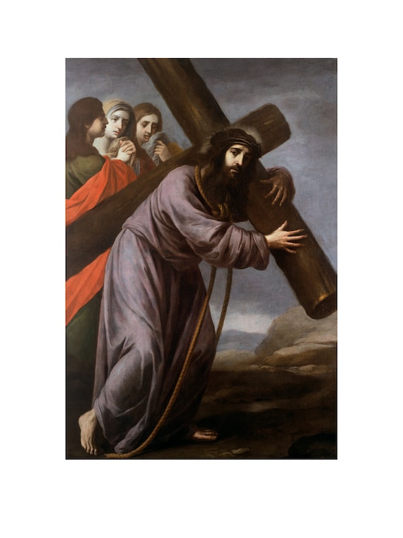 Jesus Christ Carrying the Cross Spanish Art Crucifixion | Etsy