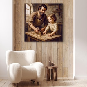 St. Joseph the Worker Canvas Art: Catholic Gift, Carpenter & Child - Etsy