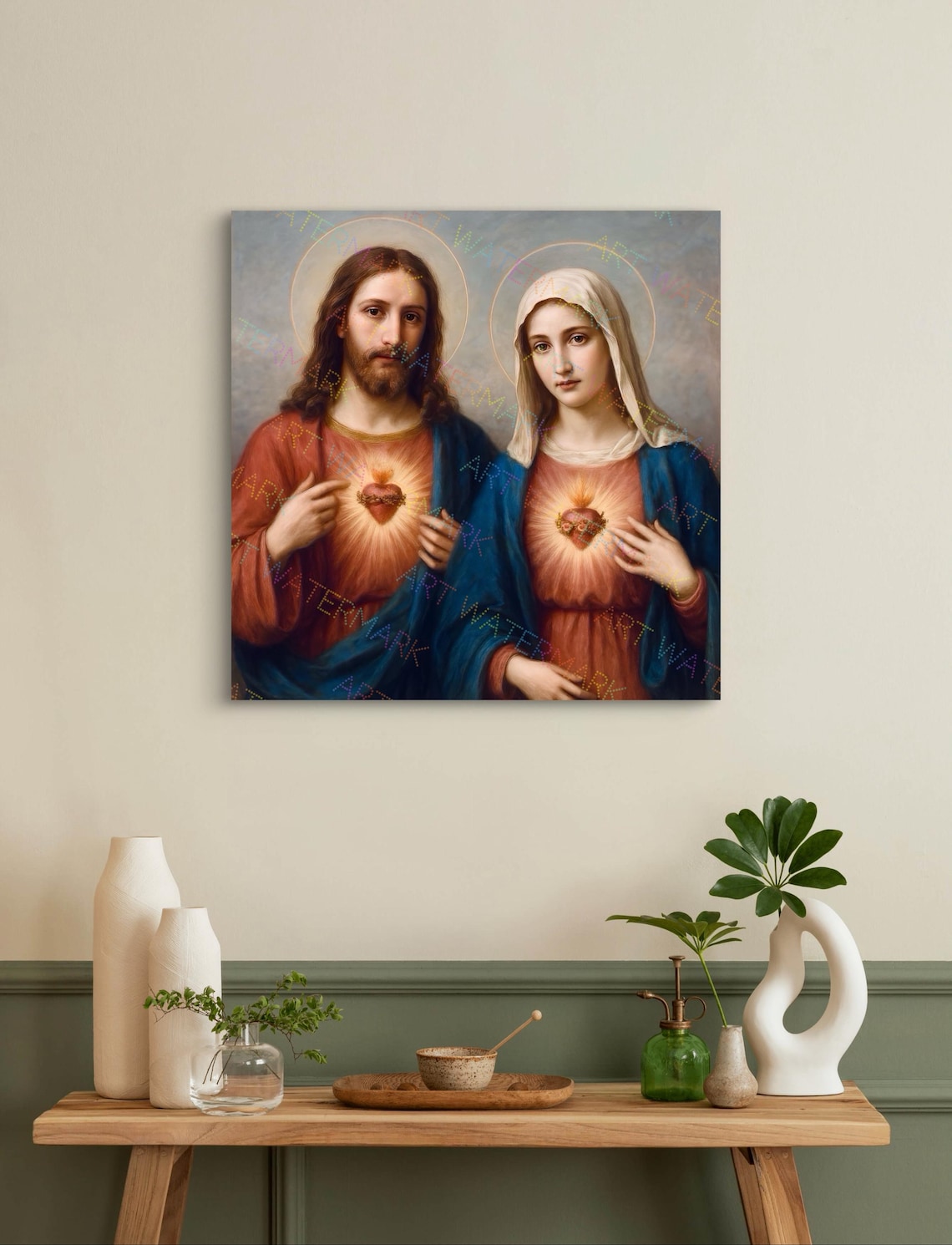 Sacred Heart of Jesus & Immaculate Heart of Mary on Canvas | Jesus ...