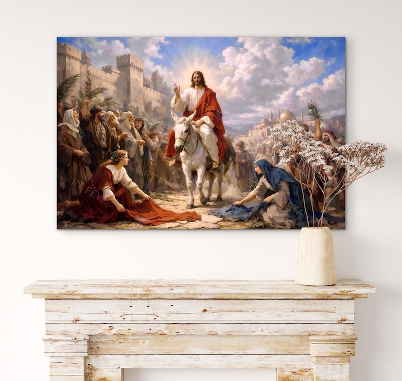 Triumphal Entry of Jesus Painting | Palm Sunday Christian Art on Canvas ...