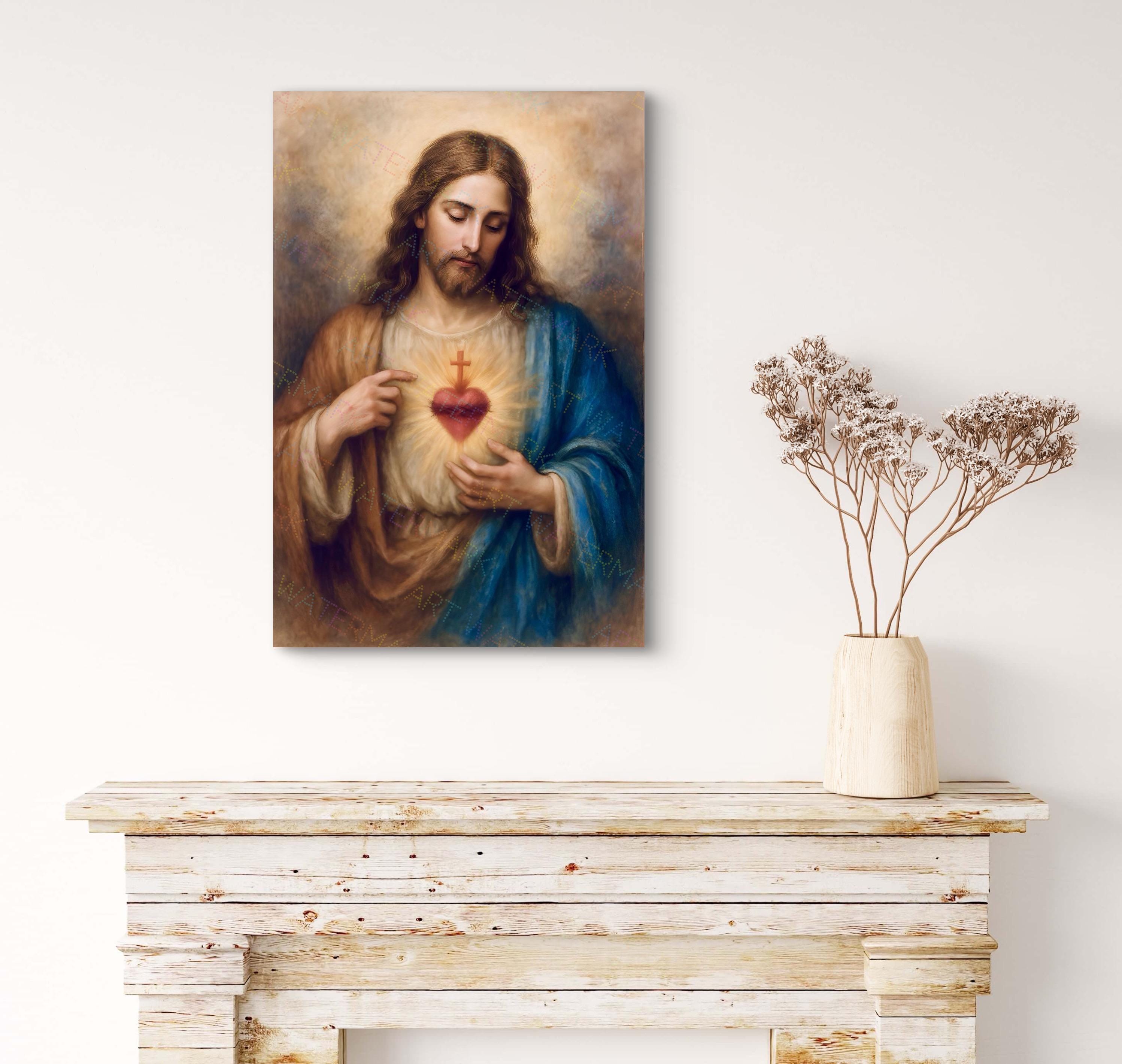 Sacred Heart of Jesus Canvas Art: Catholic Watercolor, Modern Religious ...