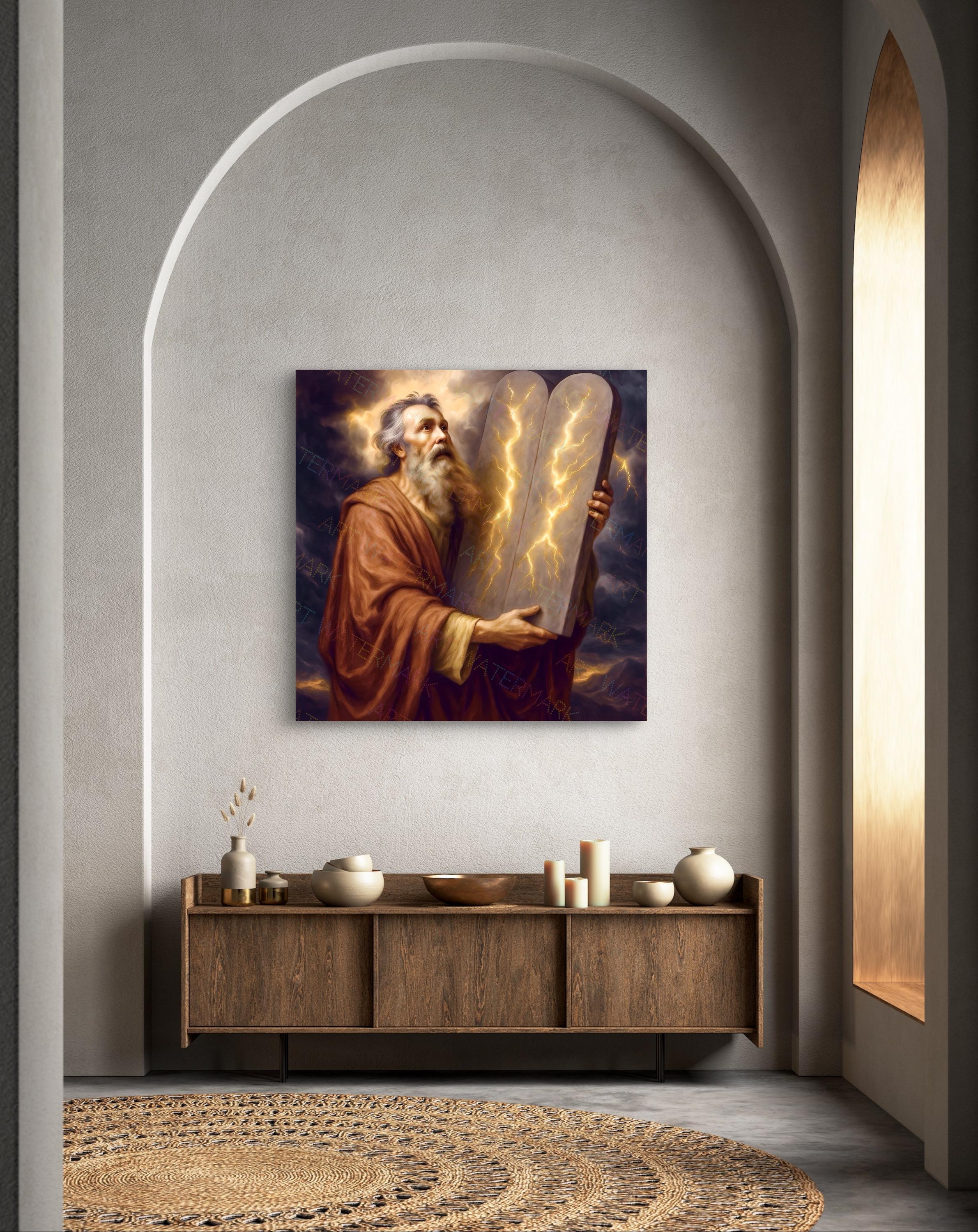Moses and 10 Commandments Canvas: Bible Wall Art, Christian Home Decor ...