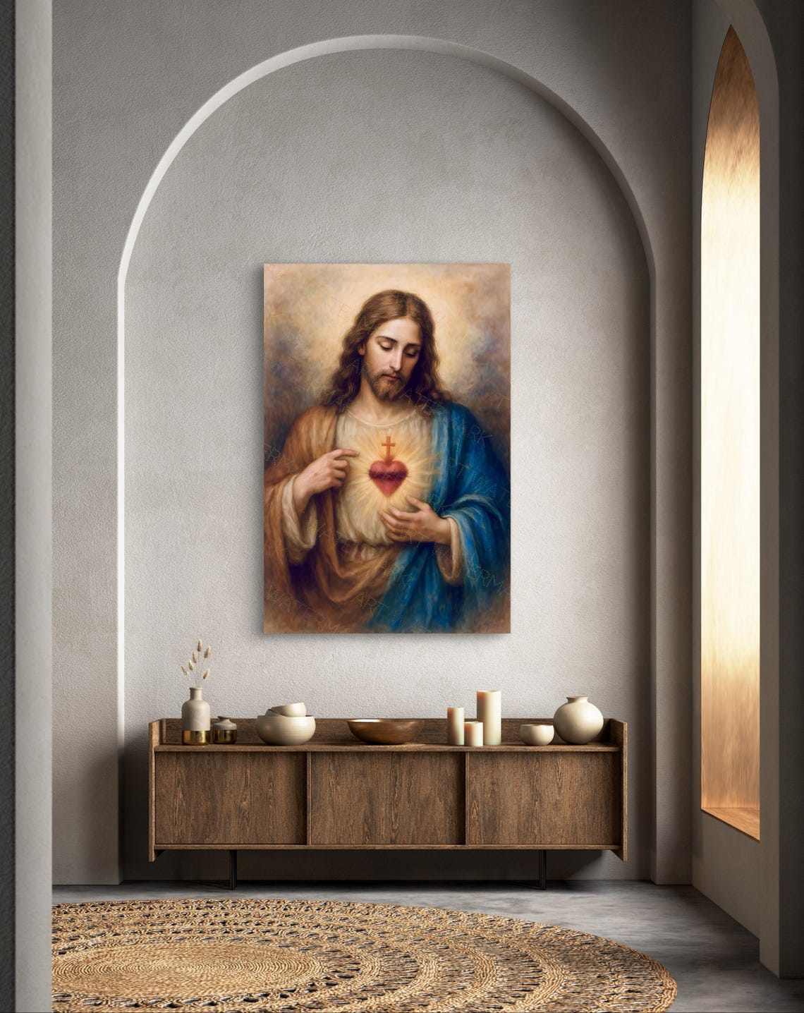 Sacred Heart of Jesus Canvas Art: Catholic Watercolor, Modern Religious ...