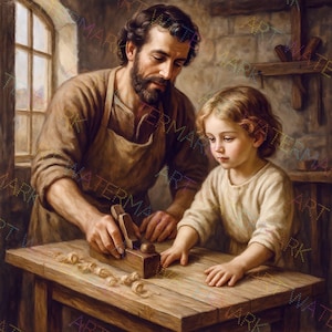 St. Joseph the Worker Canvas Art: Catholic Gift, Carpenter & Child - Etsy