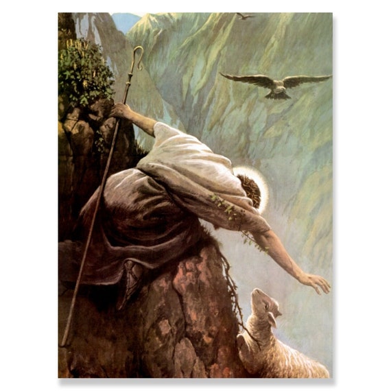 Jesus Christ the Good Shepherd Saving Lost Sheep Savior - Etsy