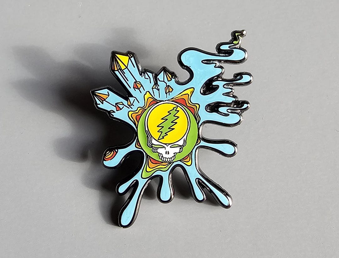 Melt Your Face Skeleton Skull Crystal Gem Hippie Jam Band Metal Enamel ...