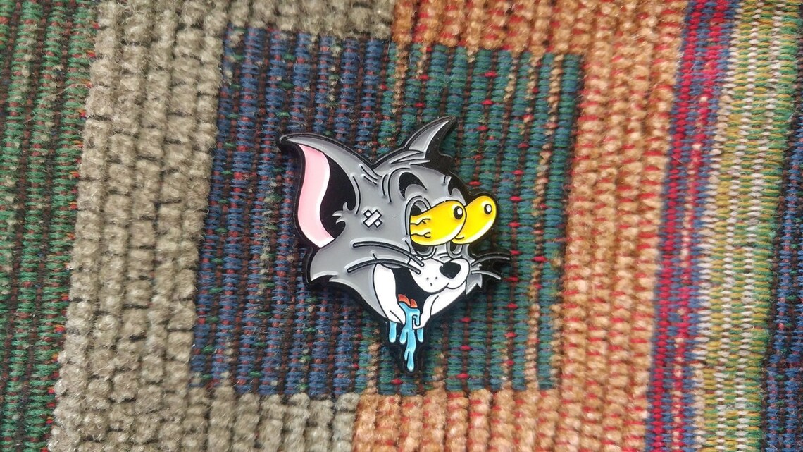 Zombie Tom Cat Cartoon Enamel Lapel Hat Pin - Etsy