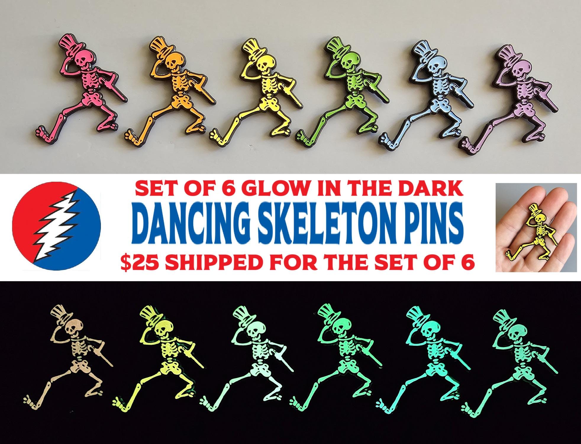 Set of 6 Dancing Skeleton Metal Enamel Lapel Hat Pin Set - Etsy
