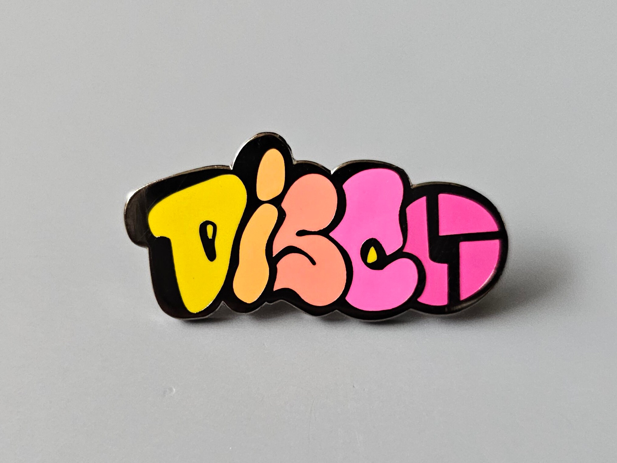 Disco Neon Pink Yellow Orange Graffiti Street Art Metal Enamel Lapel ...