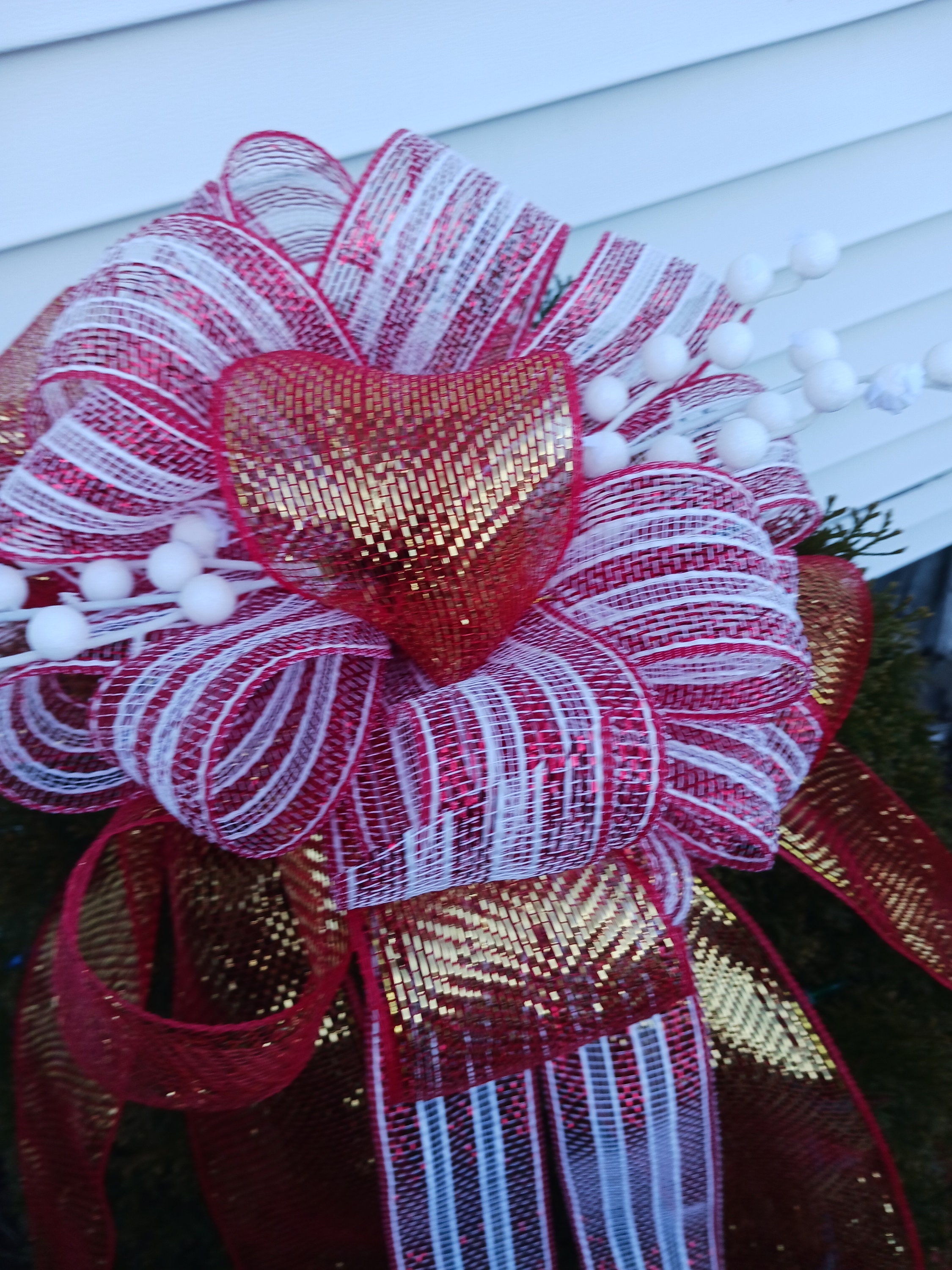 Red and White Mesh Tree Topper Bow, Christmas Door Decoration ...