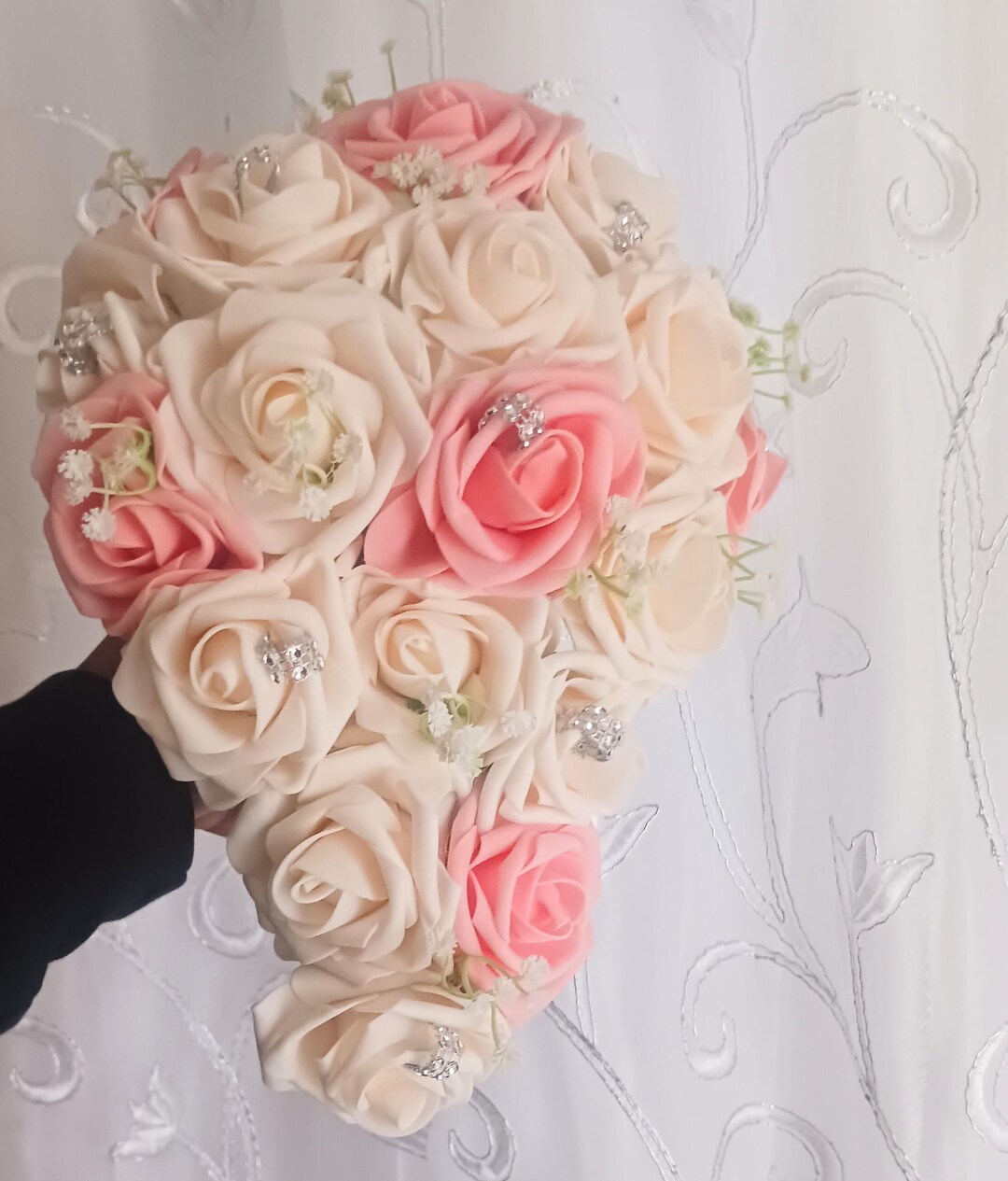 Real Touch Rose Teardrop Bridal Bouquet: Champagne, Peach, or Blush - Etsy