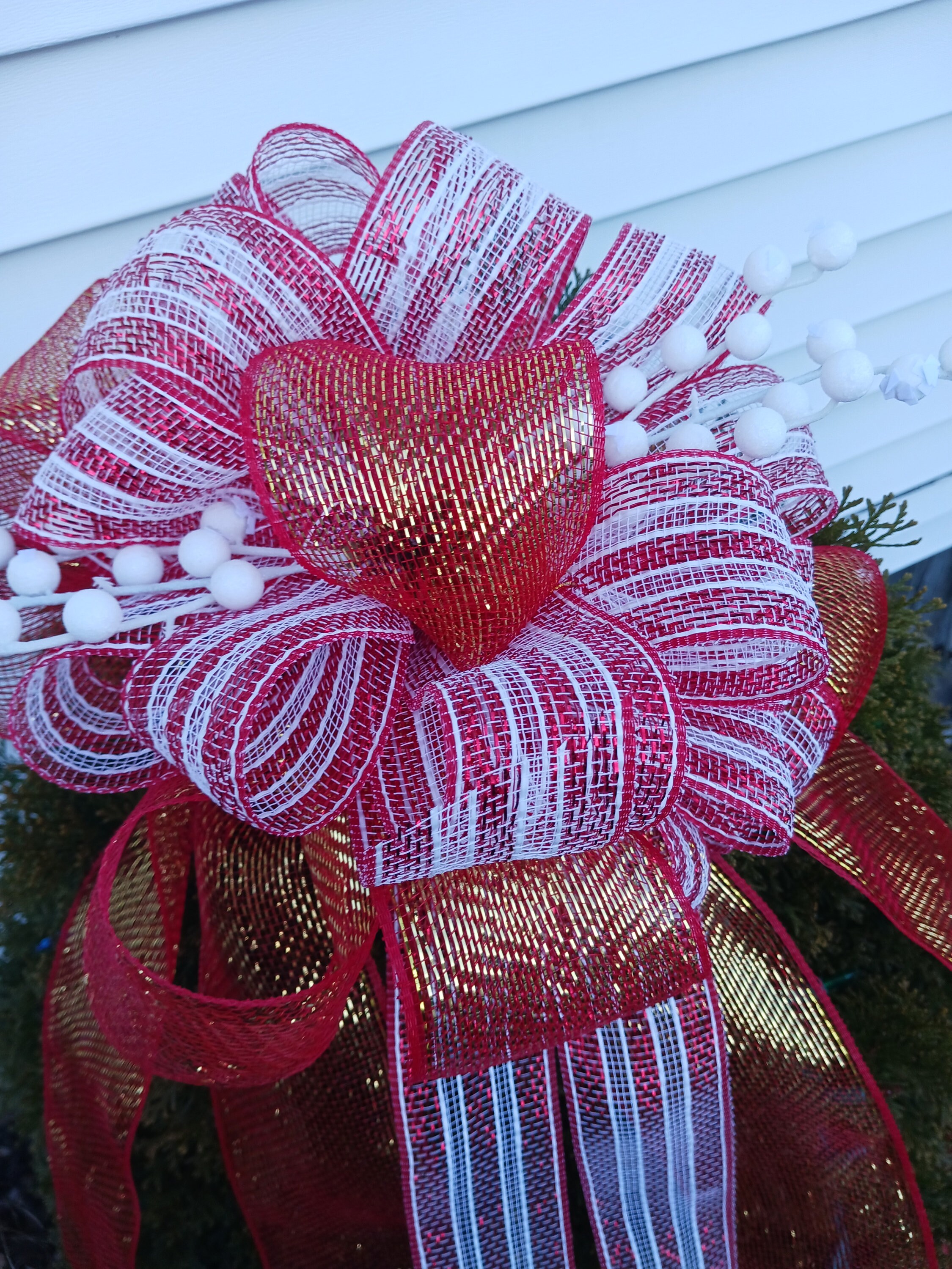 Red and White Mesh Tree Topper Bow, Christmas Door Decoration ...