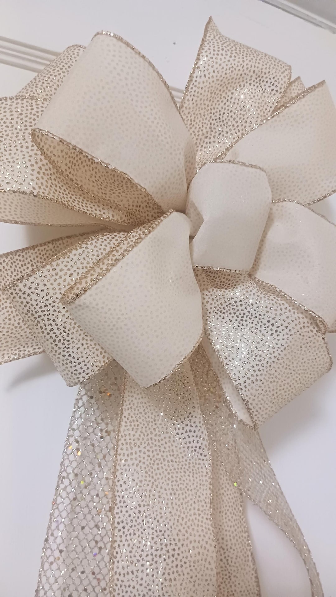 Gold and Cream Tree Topper Bow, Christmas Tree Decoration, Staircase ...