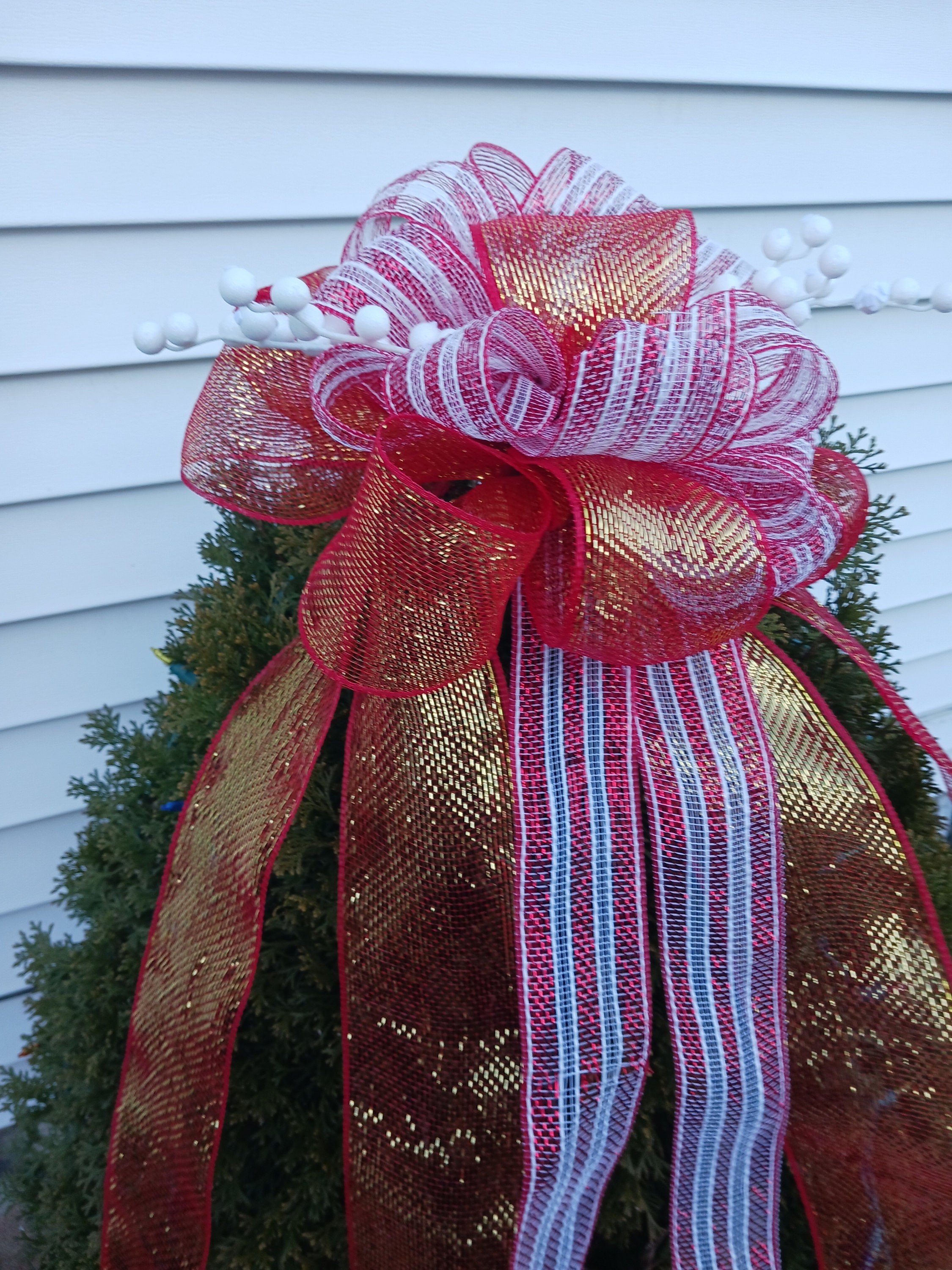 Red and White Mesh Tree Topper Bow, Christmas Door Decoration ...